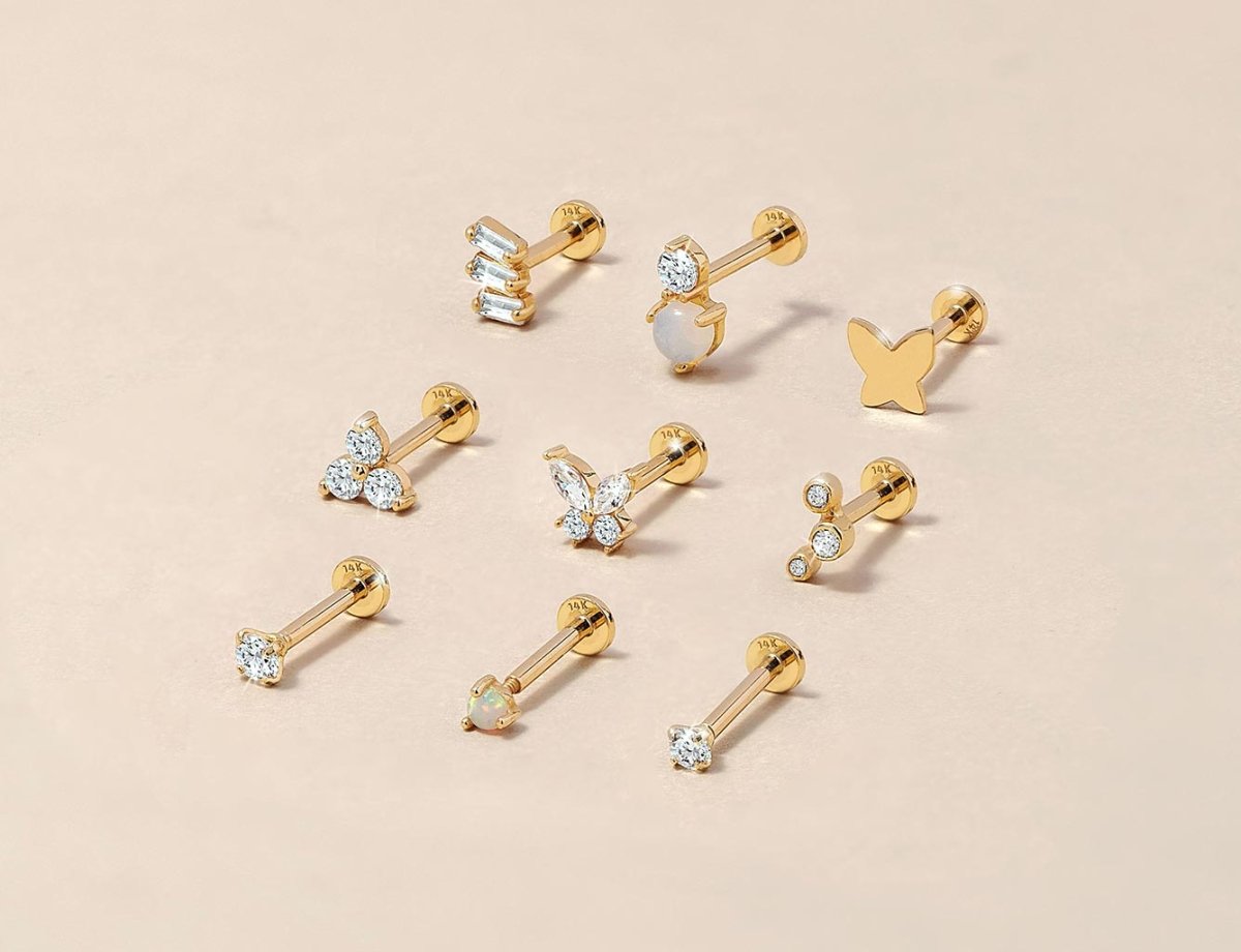 14K Gold Flat Back Earrings, Nose Stud | AMYO