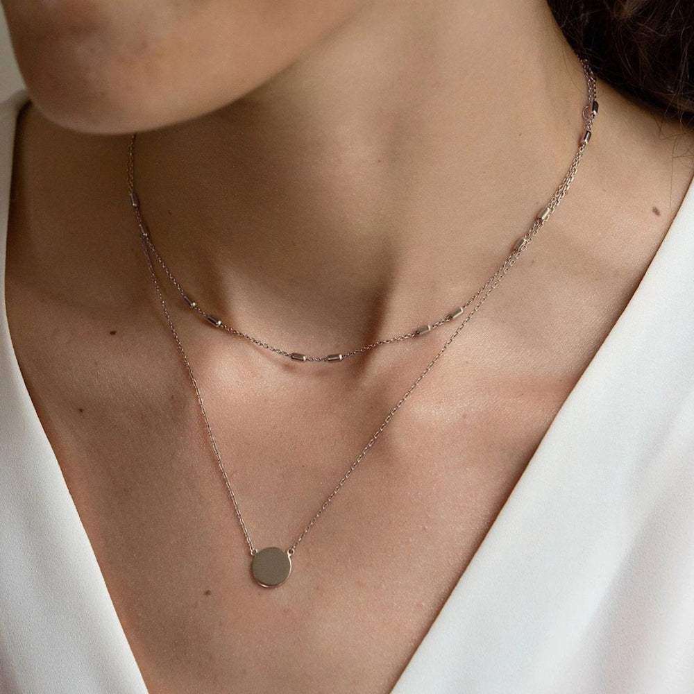 Silver Layered Necklaces, Deux Choker and Disc Layered Duo