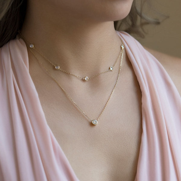Necklace And Necklace, Crystal Chain Solitaire Layered Duo