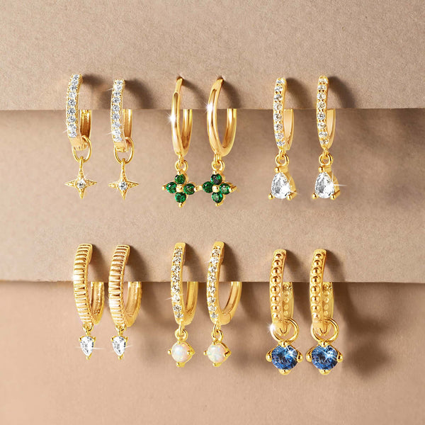 Gold Huggies, Dangling Pavé Huggies Blue Zircon