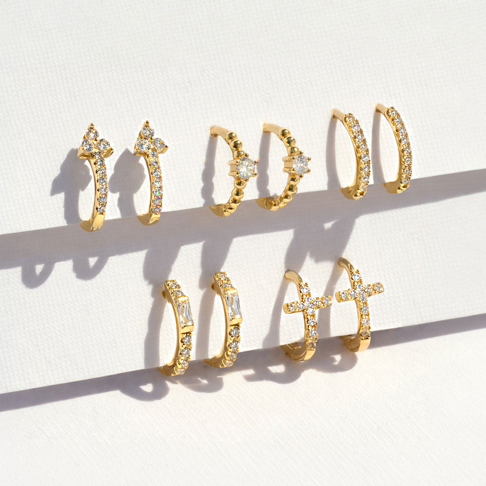 Gold Huggies, Dangling Pavé Huggies Blue Zircon