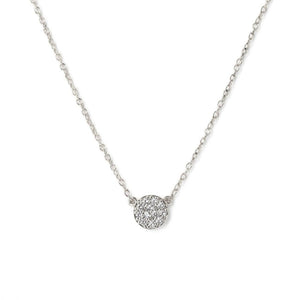 Silver Pavé Crystal Disc Necklace, Dainty Delicate Minimal Necklaces