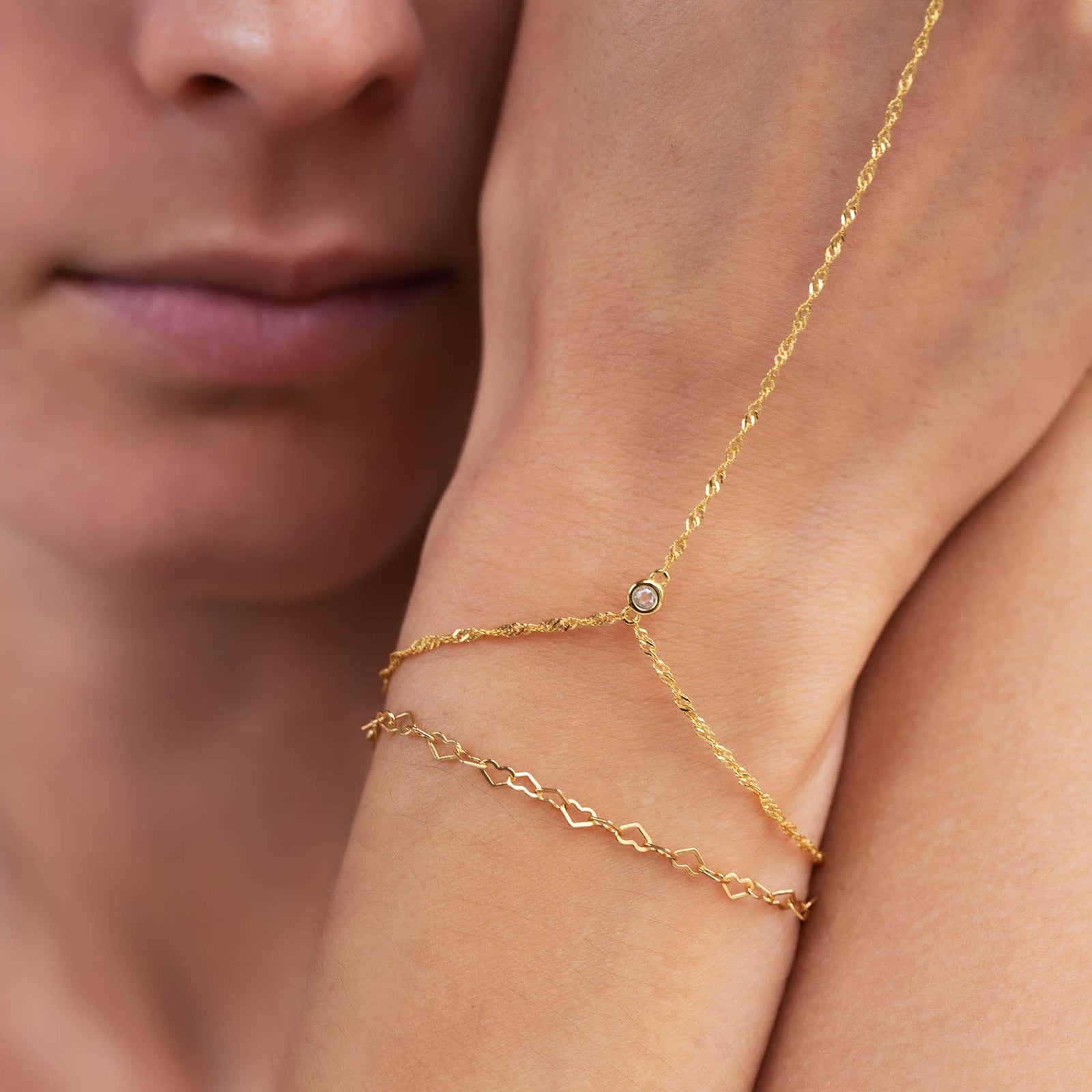 Hand Chain Bracelet, Ring Bracelet Chain, Minimal Ring Handchain