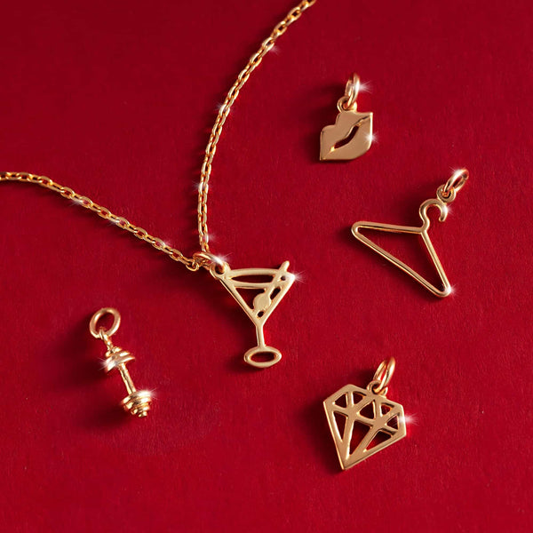 14K Gold Necklace Charm, Clothes Hanger Charm Pendant