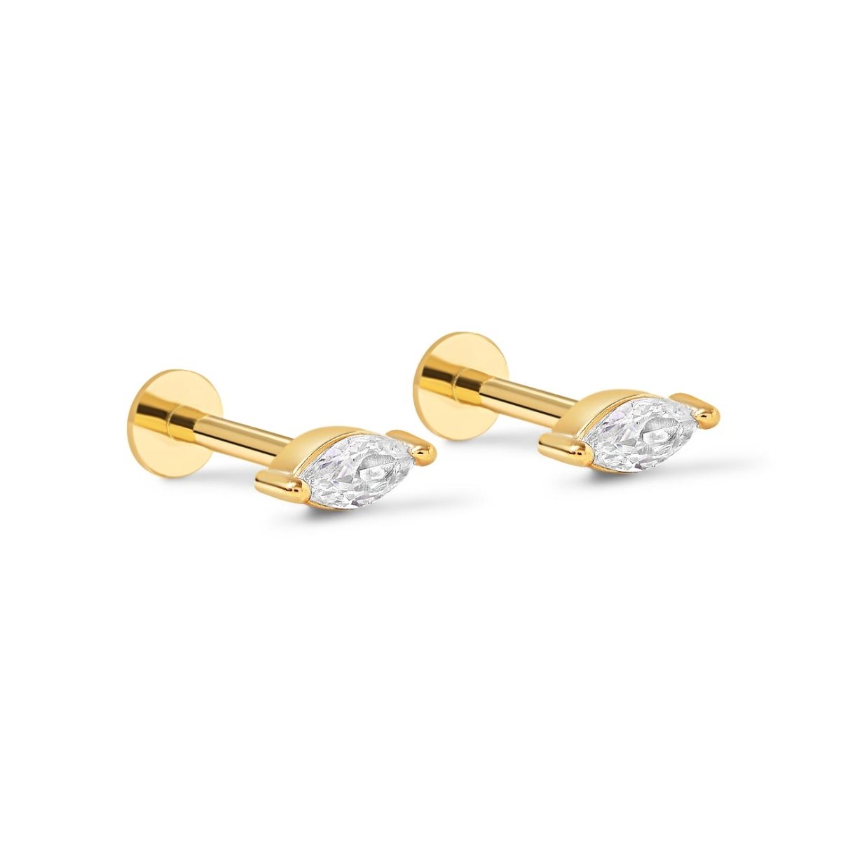 Marquise Crystal Studs, Gold Flat Back Threaded Stud Earrings