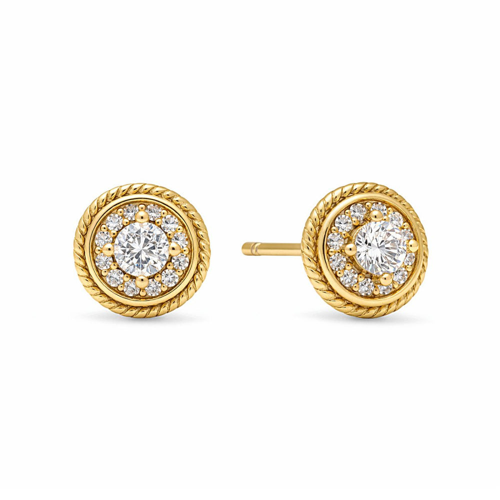 Gold Stud Earrings For Women, Solitaire Halo Rope Studs