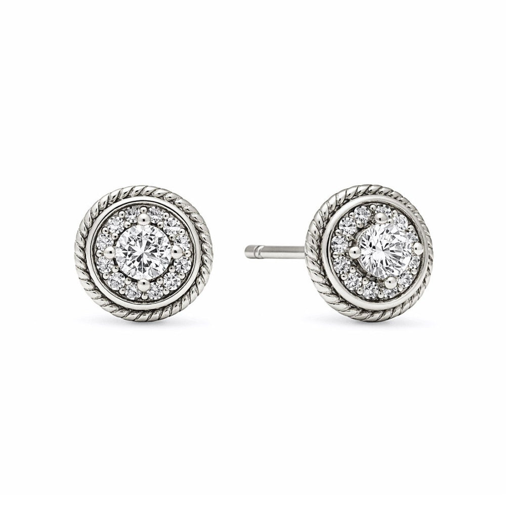 Sterling Silver Earrings For Women, Solitaire Halo Rope Studs