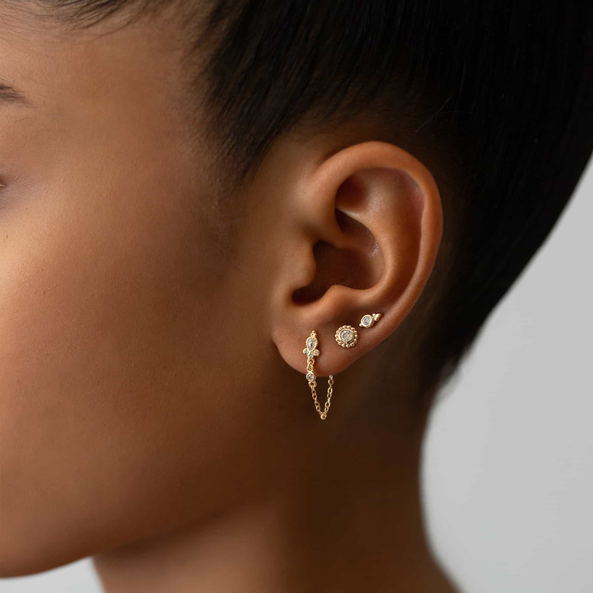 Rose Gold Chain Earrings, Rose Gold Studs Ear Stack – AMYO Jewelry