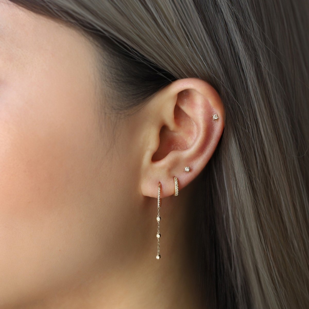 Diamond Threader Chain Earrings, Diamonds by the Yard, 14K Gold Dangle ...