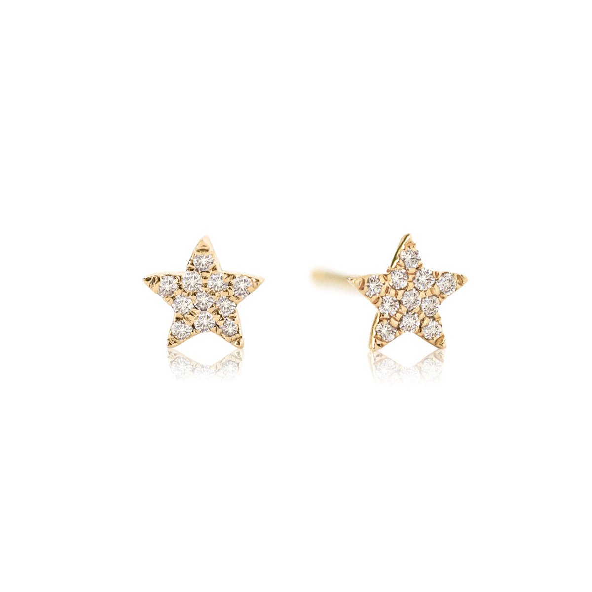 14K Gold Earrings, Small Diamond Earrings, Mini Diamond Star Earrings