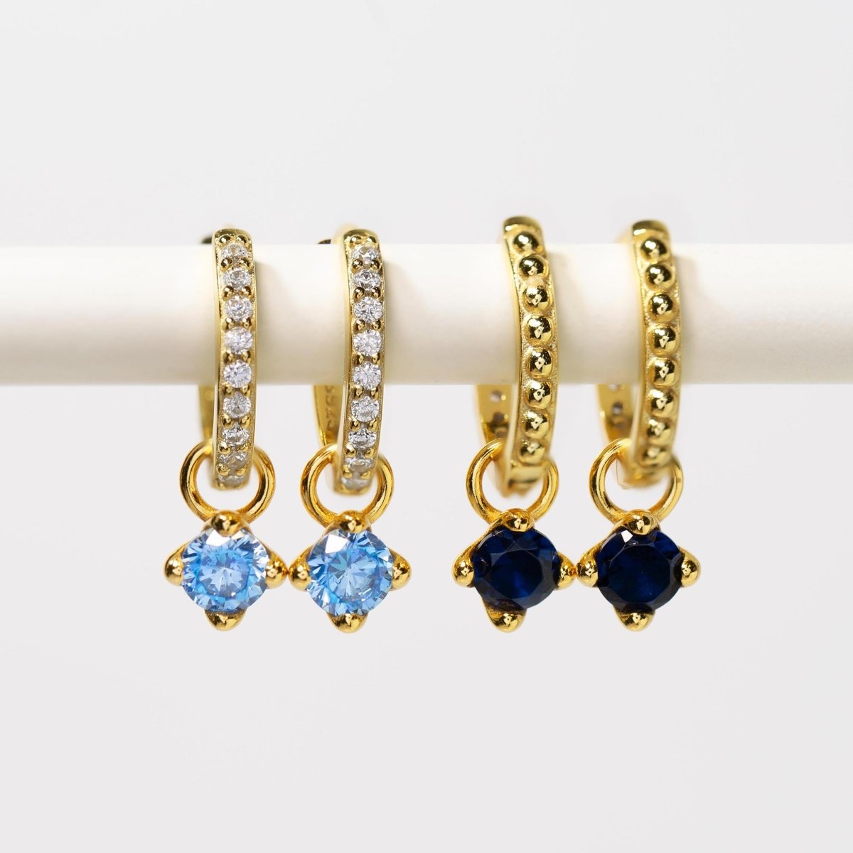 Interchangeable Gemstone Huggies, Blue Zircon Huggies – AMYO Jewelry