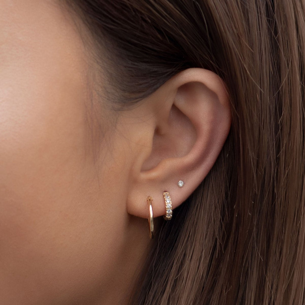 Real Gold Earrings, Pavé Huggie Earrings