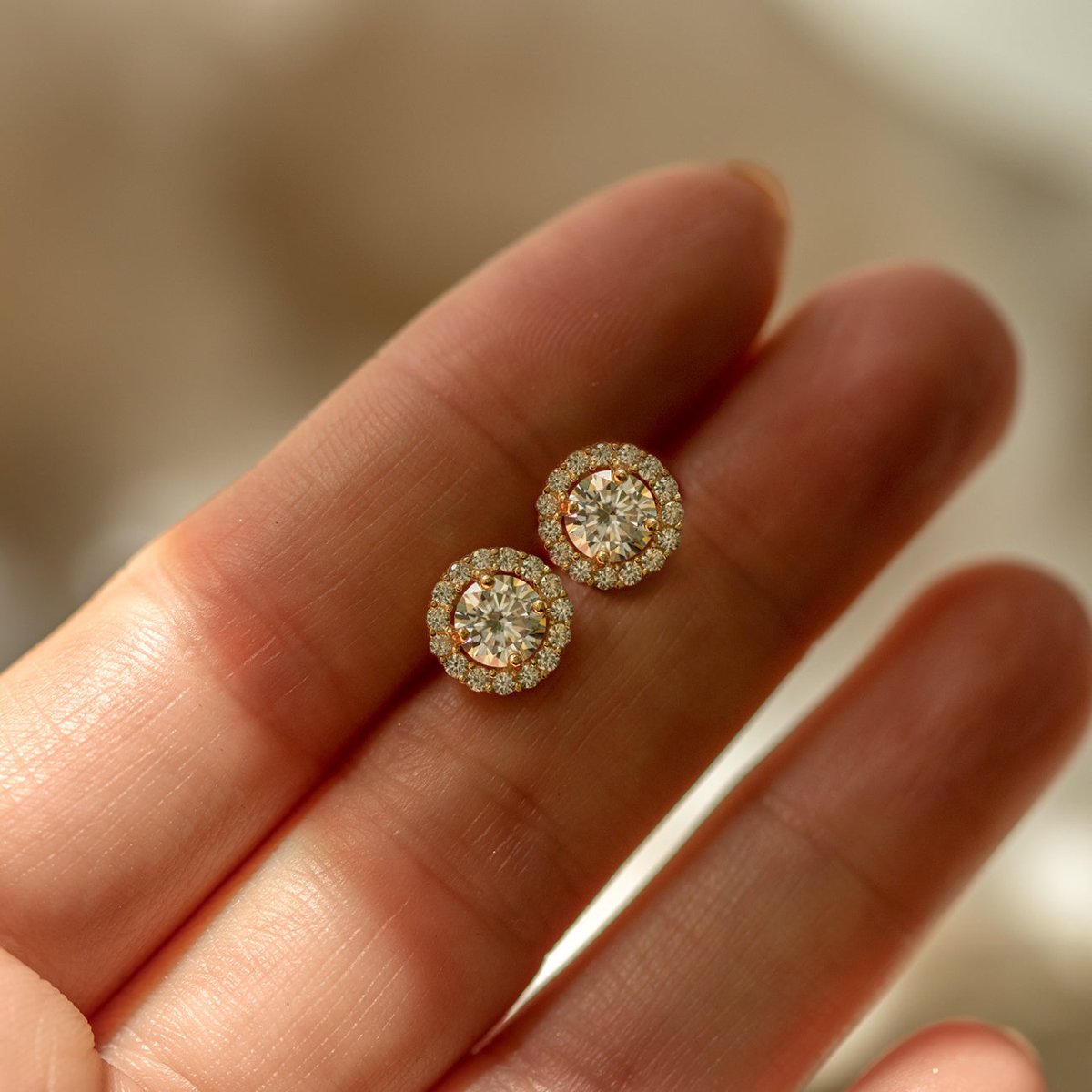 14K Solid Gold Stud Earrings, Crystal Earrings, 14K Gold Studs – AMYO ...