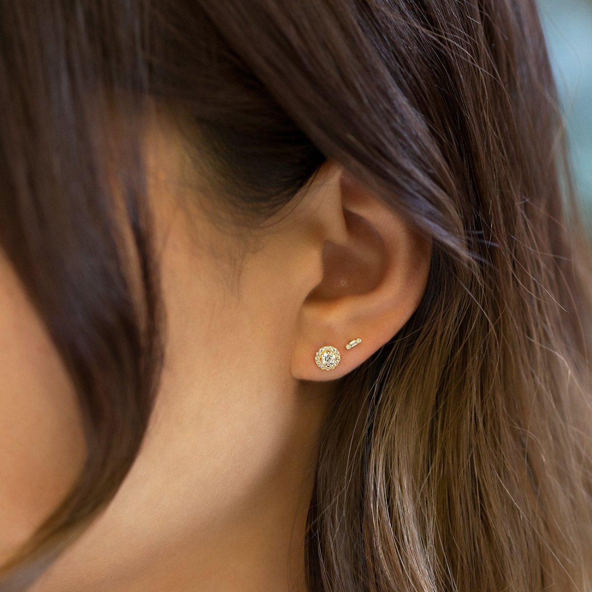 14K Solid Gold Stud Earrings, Crystal Earrings, 14K Gold Studs – AMYO ...