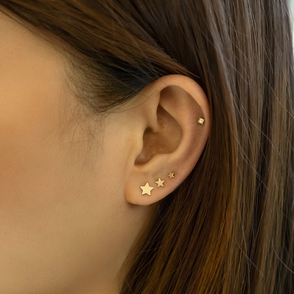 14K Gold Stud Earrings, Star Studs