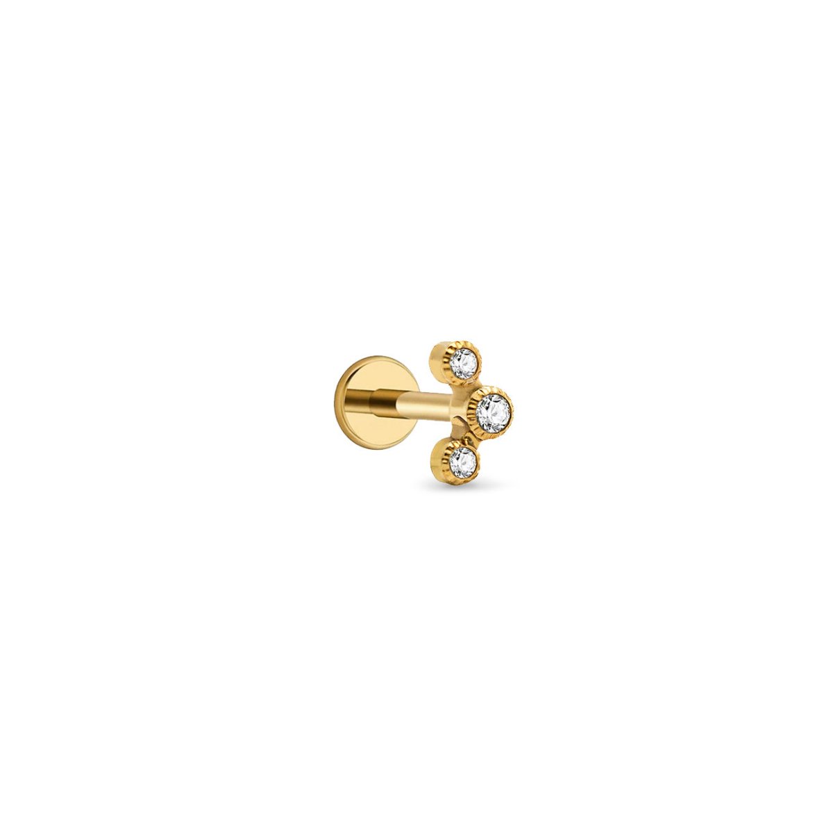 Flatback Earrings, Tiny Crystal Curved Gold Flat Back Stud