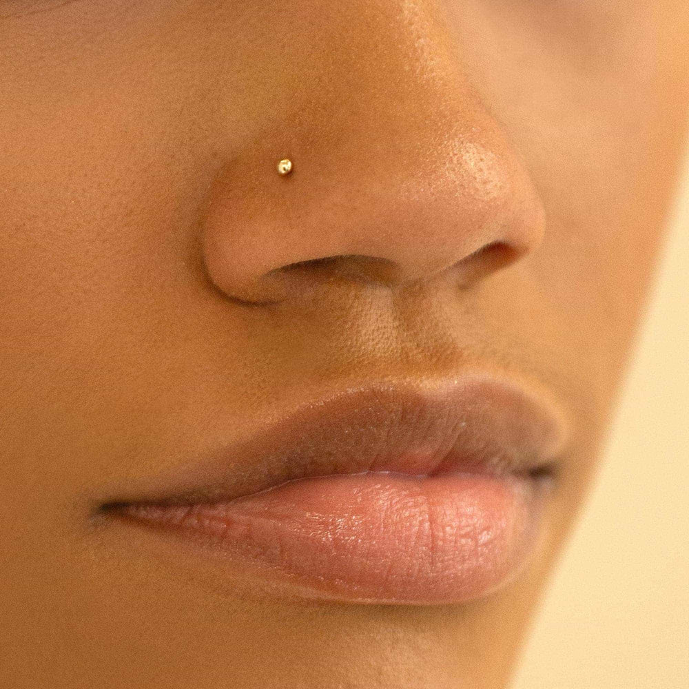14K Solid Gold Ball Nose Ring, Tiny Bead Nose Stud