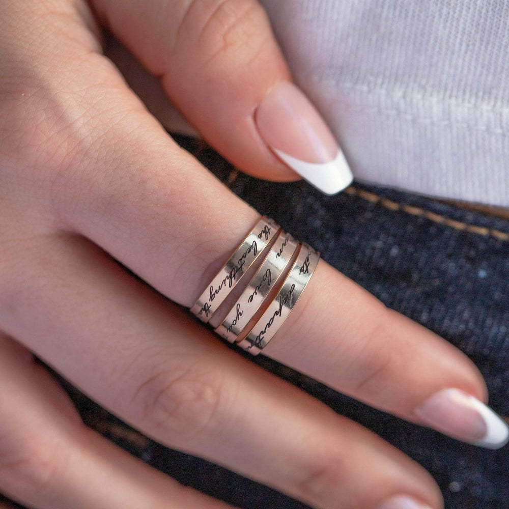 Stacker Rings, Engraved Jewelry, Script Engraved Message Ring