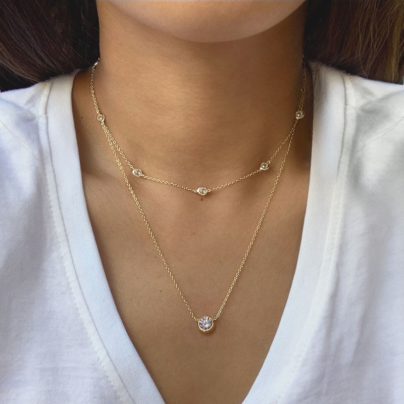 Necklace And Necklace, Crystal Chain Solitaire Layered Duo