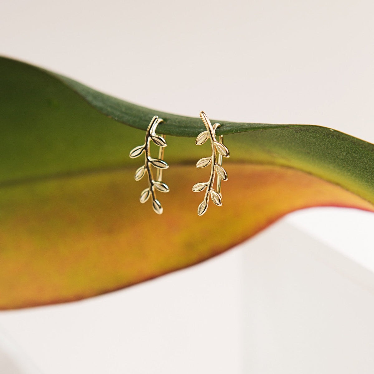 Leaf Ear Climber Earrings, Minimalist Crawler Earrings, Gold Earrings